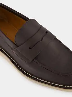 Dolce & Gabbana Leather Loafers With Dg Detail - Brown