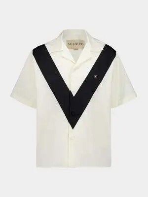 Valentino Garavani Ivory And Black Cotton Poplin Bowling Shirt