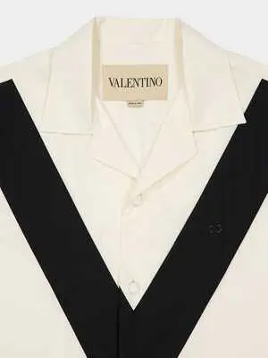 Valentino Garavani Ivory And Black Cotton Poplin Bowling Shirt