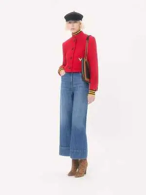 Valentino Garavani Denim Wide Leg Trousers With Cuffs