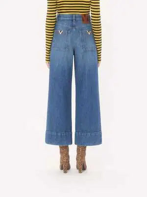 Valentino Garavani Denim Wide Leg Trousers With Cuffs