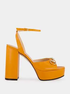Gucci Tango Leather Horsebit Platform Sandal - Orange