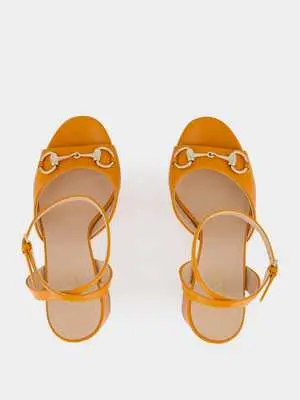 Gucci Tango Leather Horsebit Platform Sandal - Orange