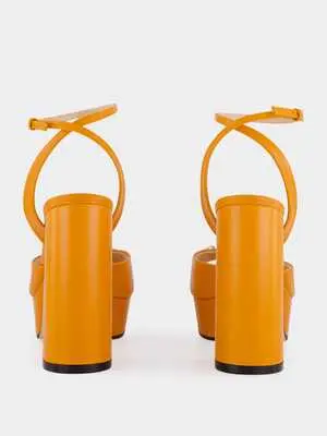 Gucci Tango Leather Horsebit Platform Sandal - Orange
