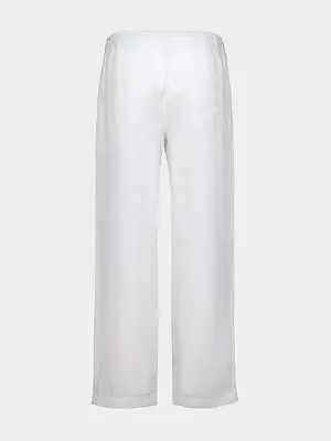 120% Lino Drawstring Linen Pants - White