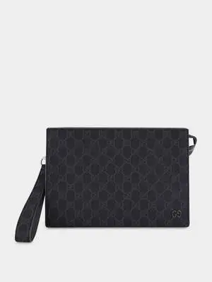 Gucci Gg Supreme Small Pouch With Ceramic-effect Gg Detail - Black