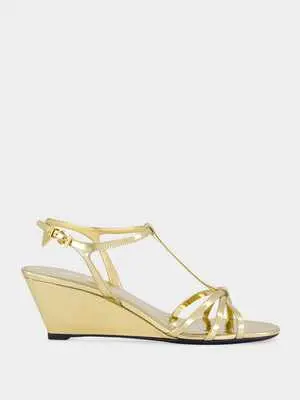 Prada Leather Wedge Sandals - Gold