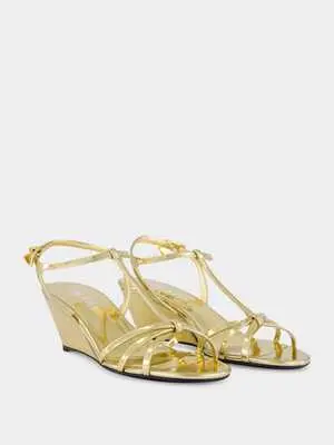 Prada Leather Wedge Sandals - Gold