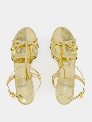 Prada Leather Wedge Sandals - Gold