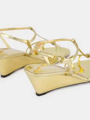 Prada Leather Wedge Sandals - Gold