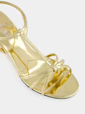 Prada Leather Wedge Sandals - Gold