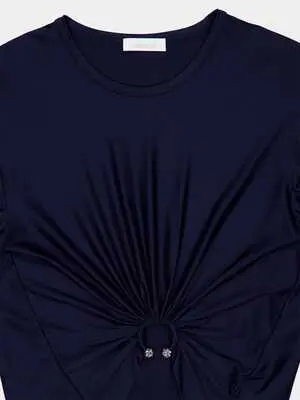 Rabanne Long Sleeve Crop Top With Piercing Detail - Blue