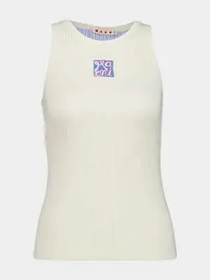 Marni Ribbed Cotton Tank Top With Logo - Cream