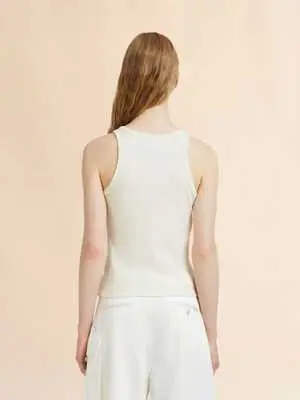 Marni Ribbed Cotton Tank Top With Logo - Cream