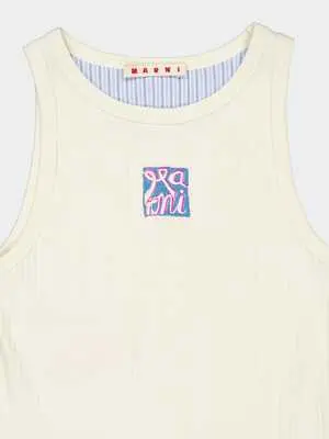 Marni Ribbed Cotton Tank Top With Logo - Cream