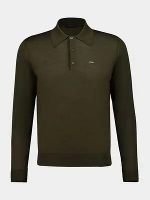 Prada Superfine Wool Military Long-sleeve Polo - Green