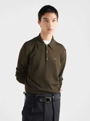 Prada Superfine Wool Military Long-sleeve Polo - Green