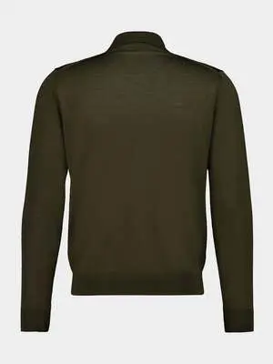 Prada Superfine Wool Military Long-sleeve Polo - Green