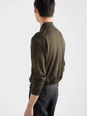 Prada Superfine Wool Military Long-sleeve Polo - Green