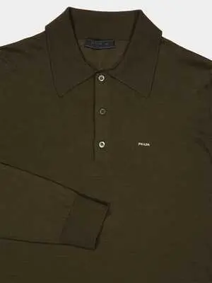 Prada Superfine Wool Military Long-sleeve Polo - Green