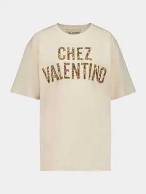 Valentino Garavani Embroidered Cotton T-shirt - Beige