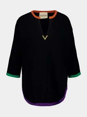 VALENTINO Long-Sleeve Wool Top With V Detail