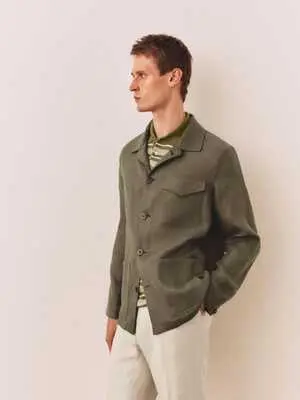 Boglioli Green Linen Long-sleeve Overshirt - Brown