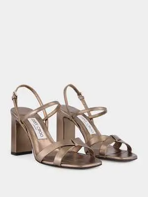 JIMMY CHOO Elsy 85 Metallic Nappa Leather Sandals - Grey
