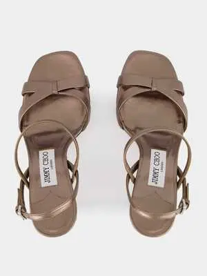 JIMMY CHOO Elsy 85 Metallic Nappa Leather Sandals - Grey