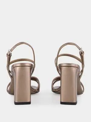 JIMMY CHOO Elsy 85 Metallic Nappa Leather Sandals - Grey