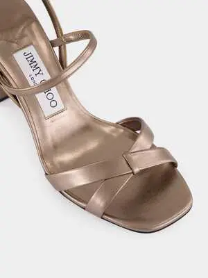 JIMMY CHOO Elsy 85 Metallic Nappa Leather Sandals - Grey