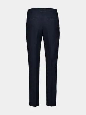 120% Lino Linen Drawstring Trousers - Blue