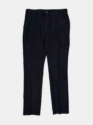 120% Lino Linen Drawstring Trousers - Blue