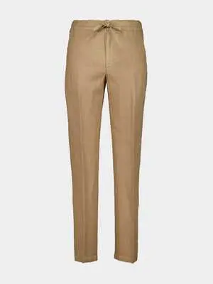120% Lino Savana Linen Drawstring Trousers - Beige