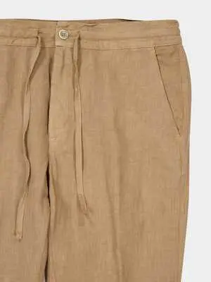 120% Lino Savana Linen Drawstring Trousers - Beige