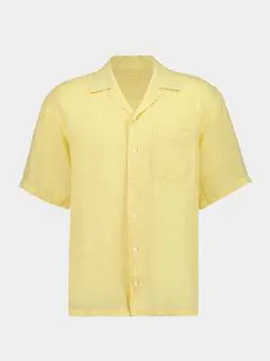 120% Lino Zafferano Linen Short-sleeved Shirt - Yellow