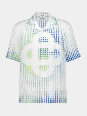 Casablanca Blue And Green Dots Cuban Collar Linen Shirt - Multicolour
