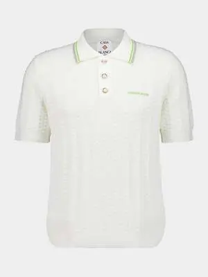 Casablanca Tennis Bouclé Cotton Polo Shirt - White