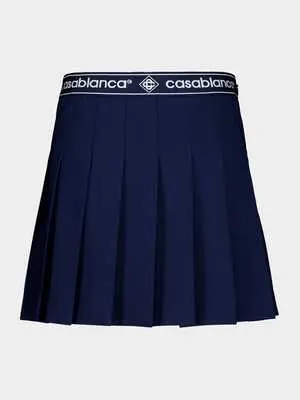 Casablanca Pleated Tennis Skirt With Logo Waistband - Blue