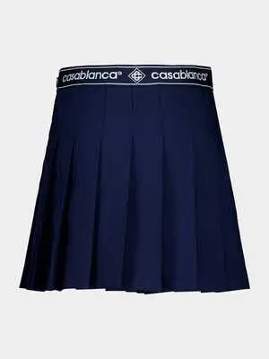 Casablanca Pleated Tennis Skirt With Logo Waistband - Blue