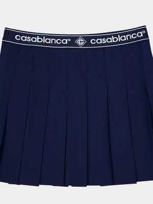 Casablanca Pleated Tennis Skirt With Logo Waistband - Blue
