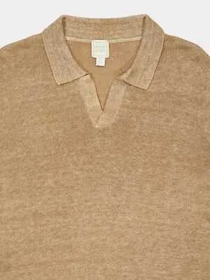120% Lino Sand Linen Polo Shirt - Beige