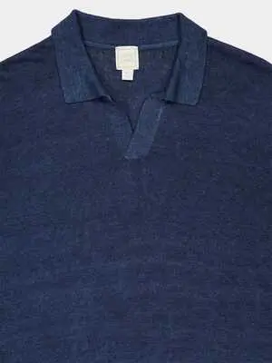 120% Lino Marine Linen Polo Shirt - Blue