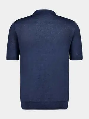 120% Lino Marine Linen Polo Shirt - Blue