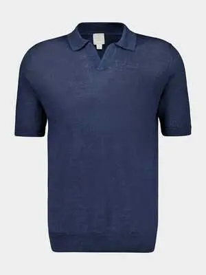 120% Lino Marine Linen Polo Shirt - Blue