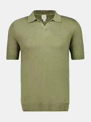 120% Lino Military Linen Polo Shirt - Green