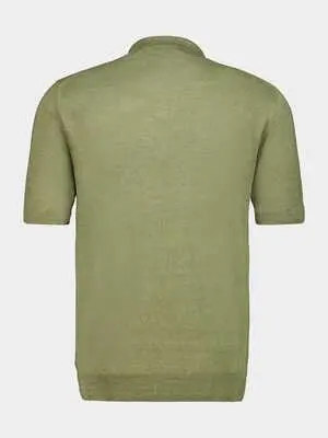 120% Lino Military Linen Polo Shirt - Green