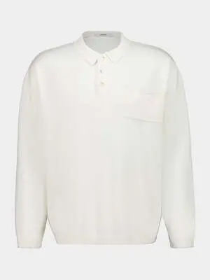 Commas Long Sleeve Boxy Knit Cotton Polo - Cream