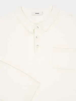 Commas Long Sleeve Boxy Knit Cotton Polo - Cream