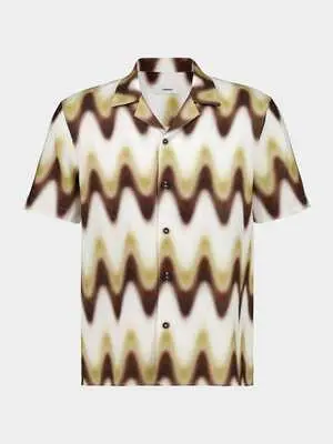 Commas Cream And Brown Shirt Slim Fit Wave Gradient Linen - Multicolour